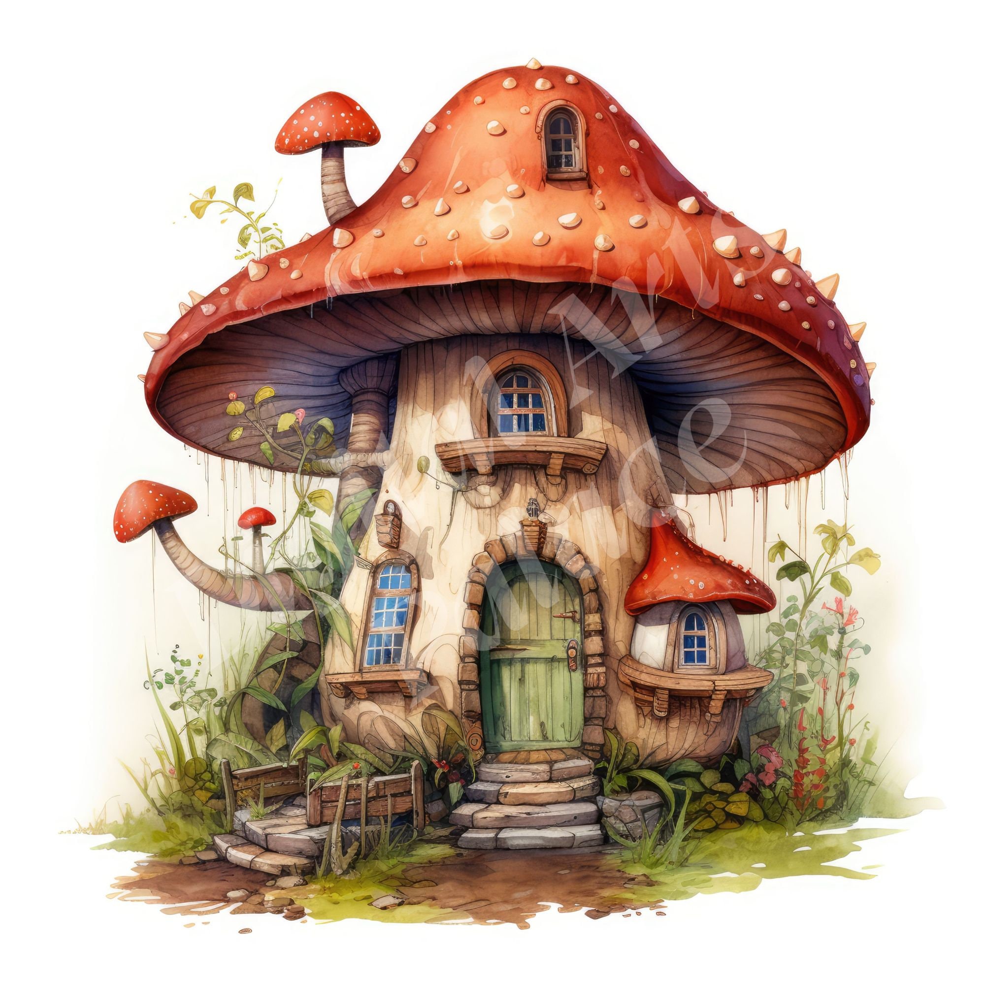 Toadstool House Clipart Jpgs Fantasy House Watercolor Clipart Instant ...