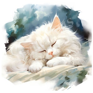 Sleeping Cat Clipart - Cute Cat Watercolor Clipart - Jpgs - Instant ...