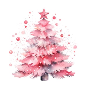 Pink Christmas Tree Clipart, Christmas Clipart, Jpgs, Instant Digital ...