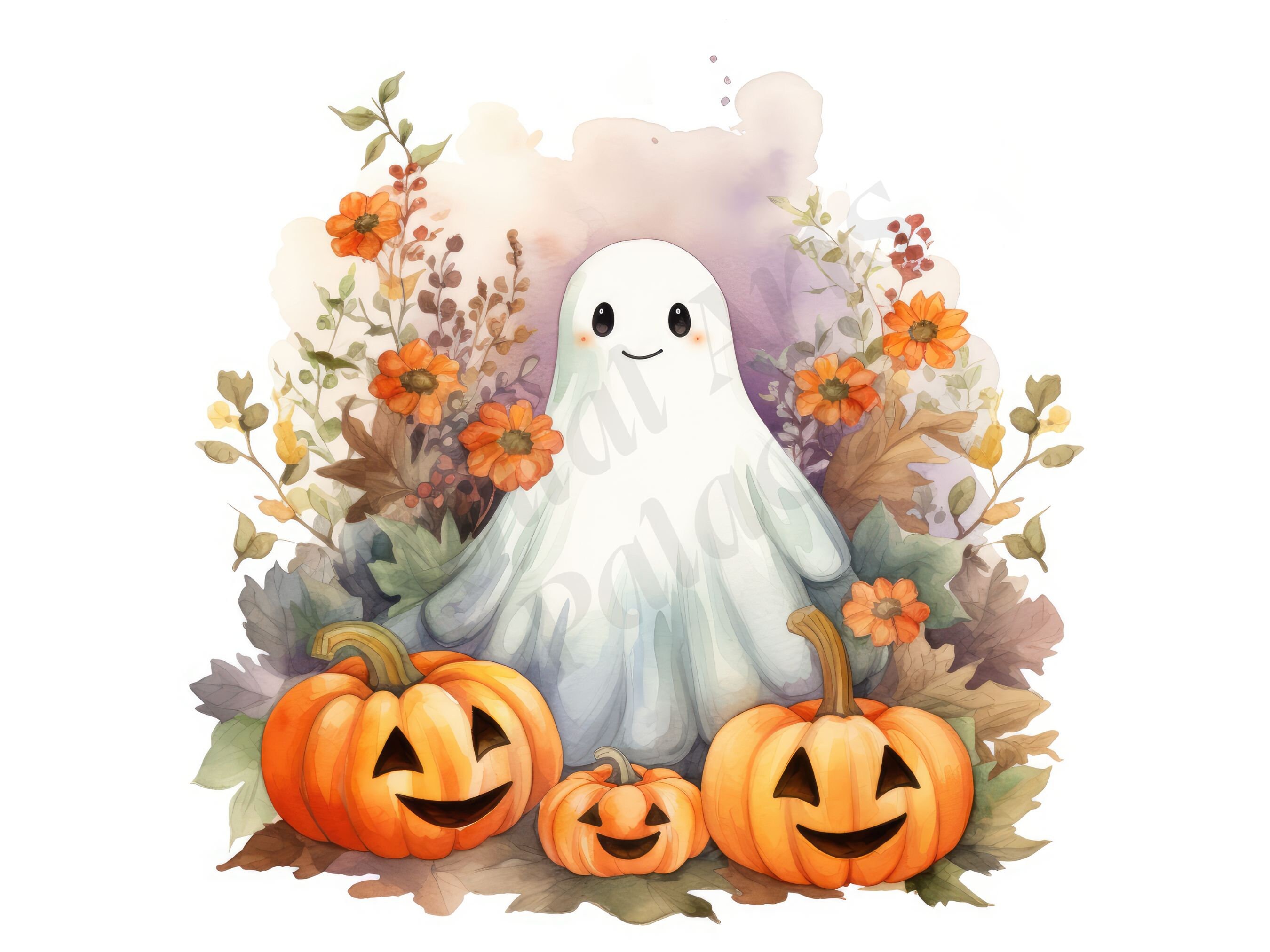 Cute Ghost and Pumpkin Clipart, Fall Halloween Clipart, Jpgs, Instant ...