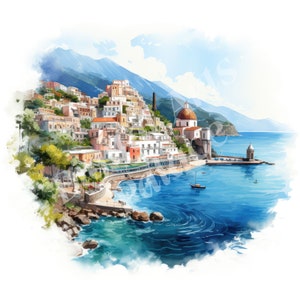 Positano, Italy Clipart - Cliffside Village Clipart - Jpgs - Instant ...