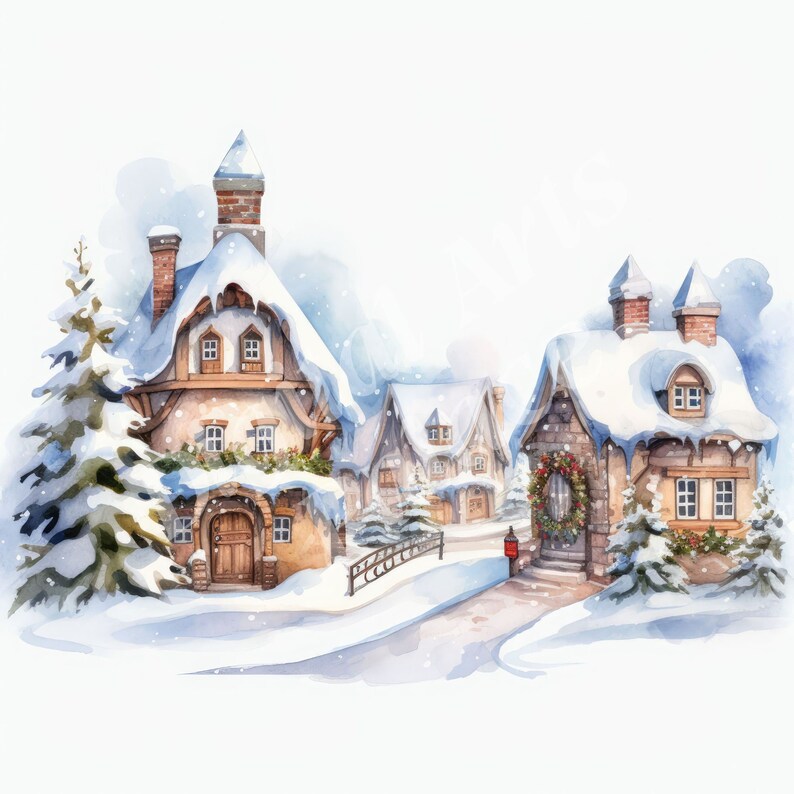 Winter Village Clipart, Christmas Village Clipart, Jpgs, Instant ...