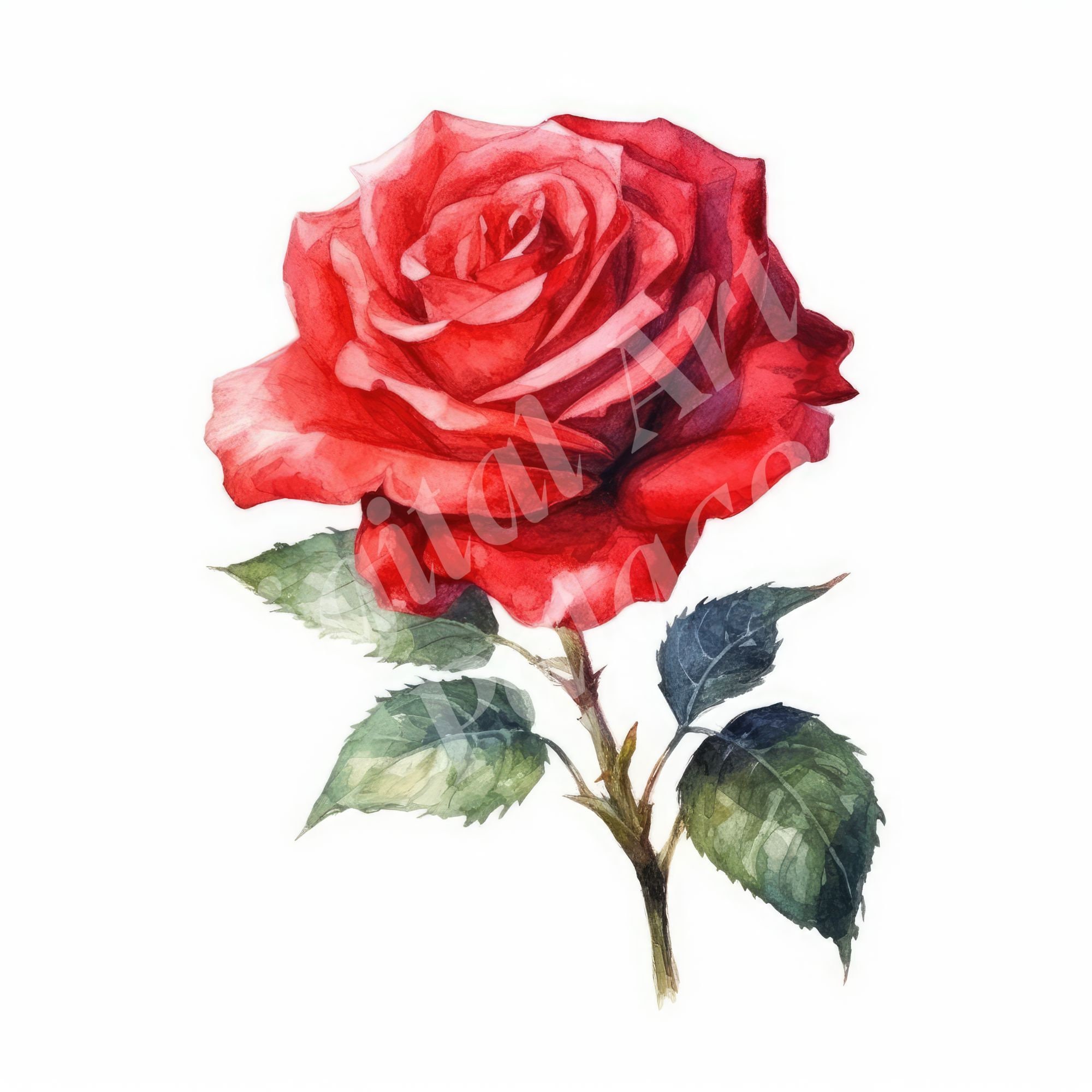Red Roses Clipart - Watercolor Floral Watercolor - Jpgs - Instant ...