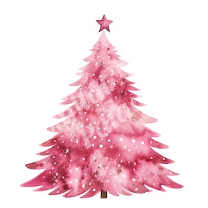 Pink Christmas Tree Clipart, Christmas Clipart, Jpgs, Instant Digital ...
