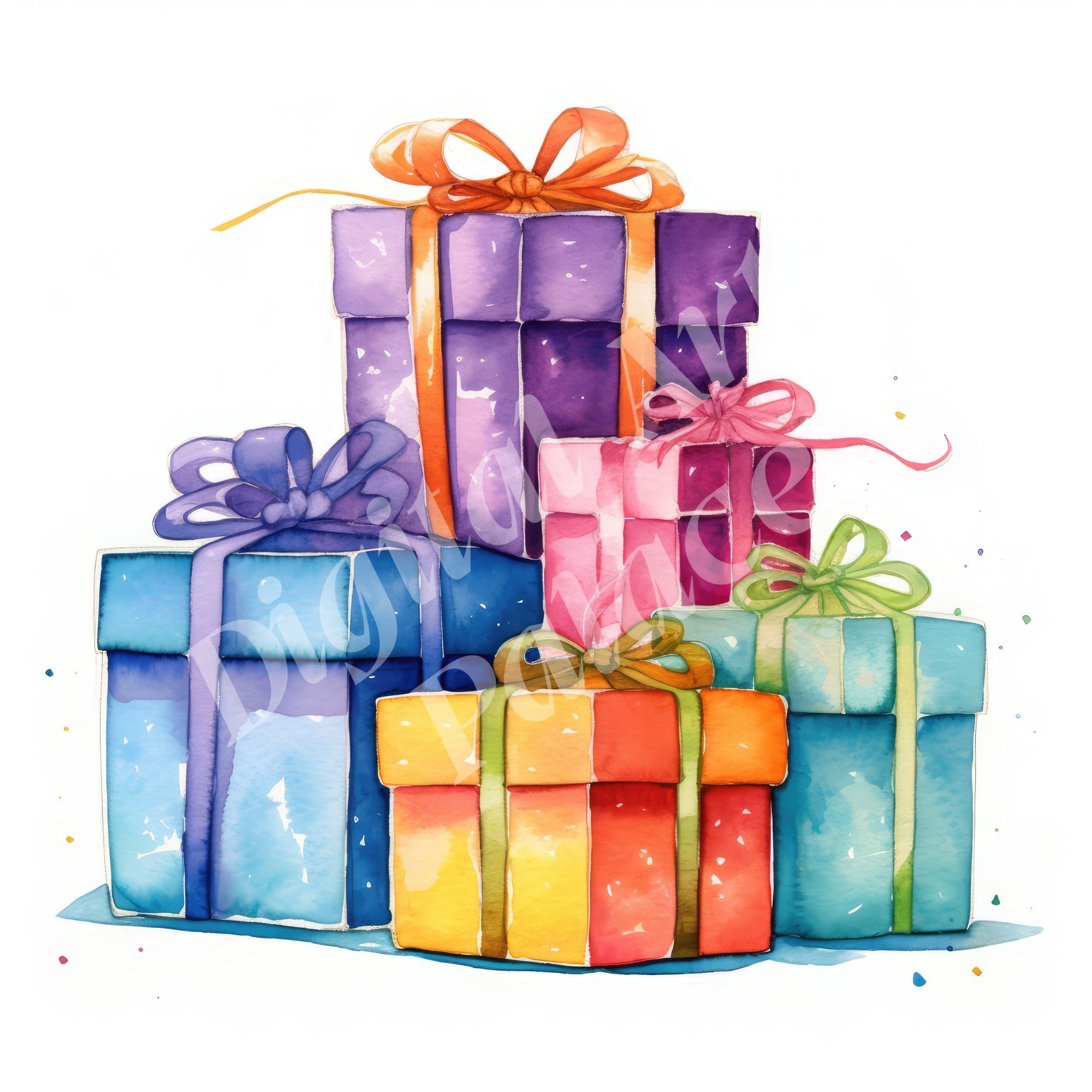 Gift Boxes Clipart, Watercolor Gifts Clipart, Jpgs, Instant Digital ...