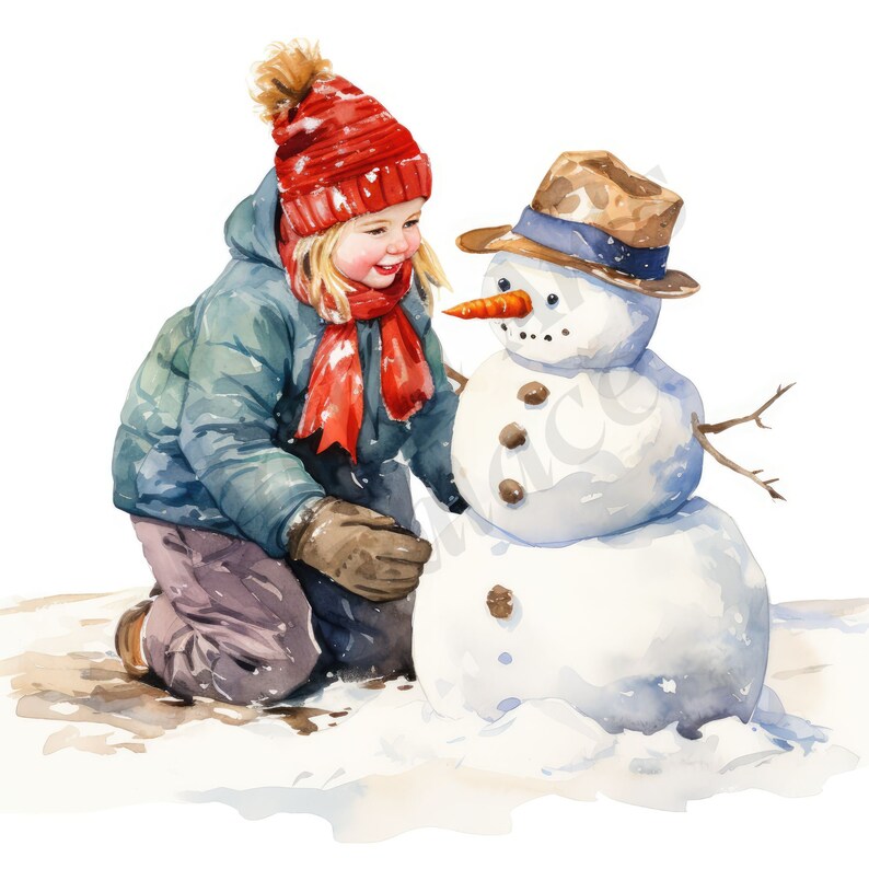 Kids and Snowman Clipart, Winter Kids Clipart, Jpgs, Instant Digital ...