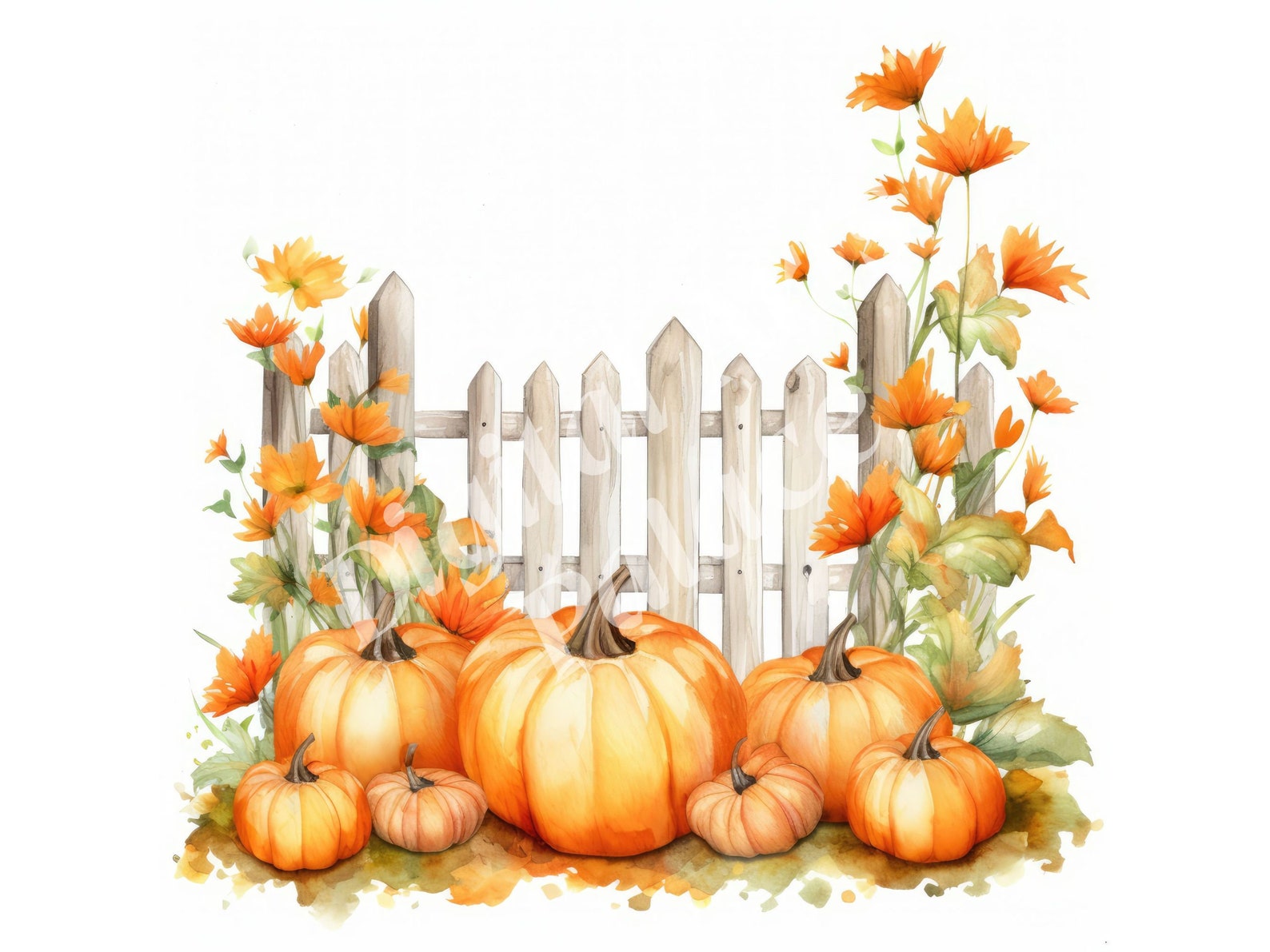 Pumpkin Fence Clipart - Fall Floral Fence Clipart - Jpgs - Instant ...