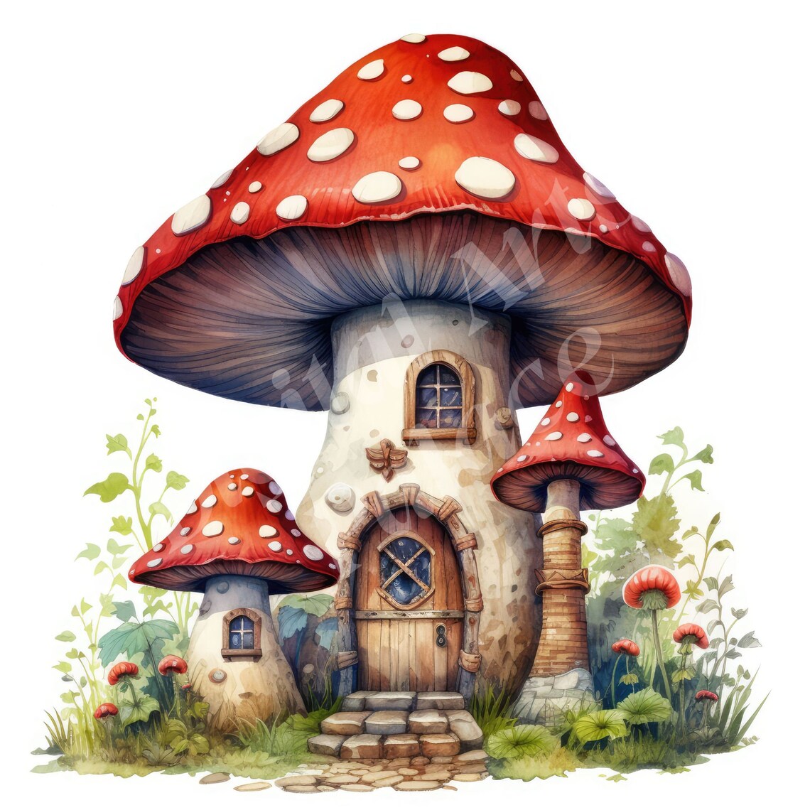 Toadstool House Clipart - Jpgs - Fantasy House Watercolor Clipart ...