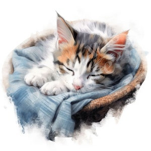 Sleeping Cat Clipart - Cute Cat Watercolor Clipart - Jpgs - Instant ...