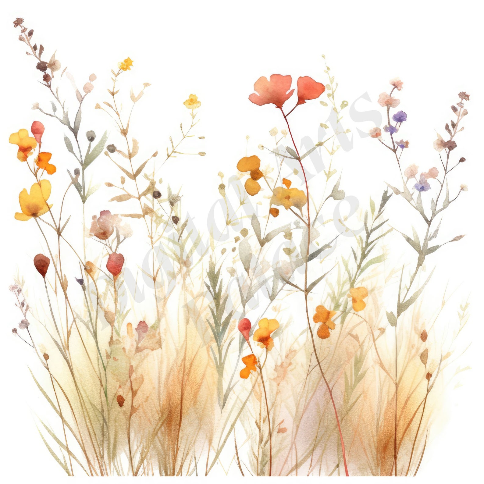 Fall Wildflowers Clipart, Watercolor Flowers Clipart, Jpgs, Instant ...