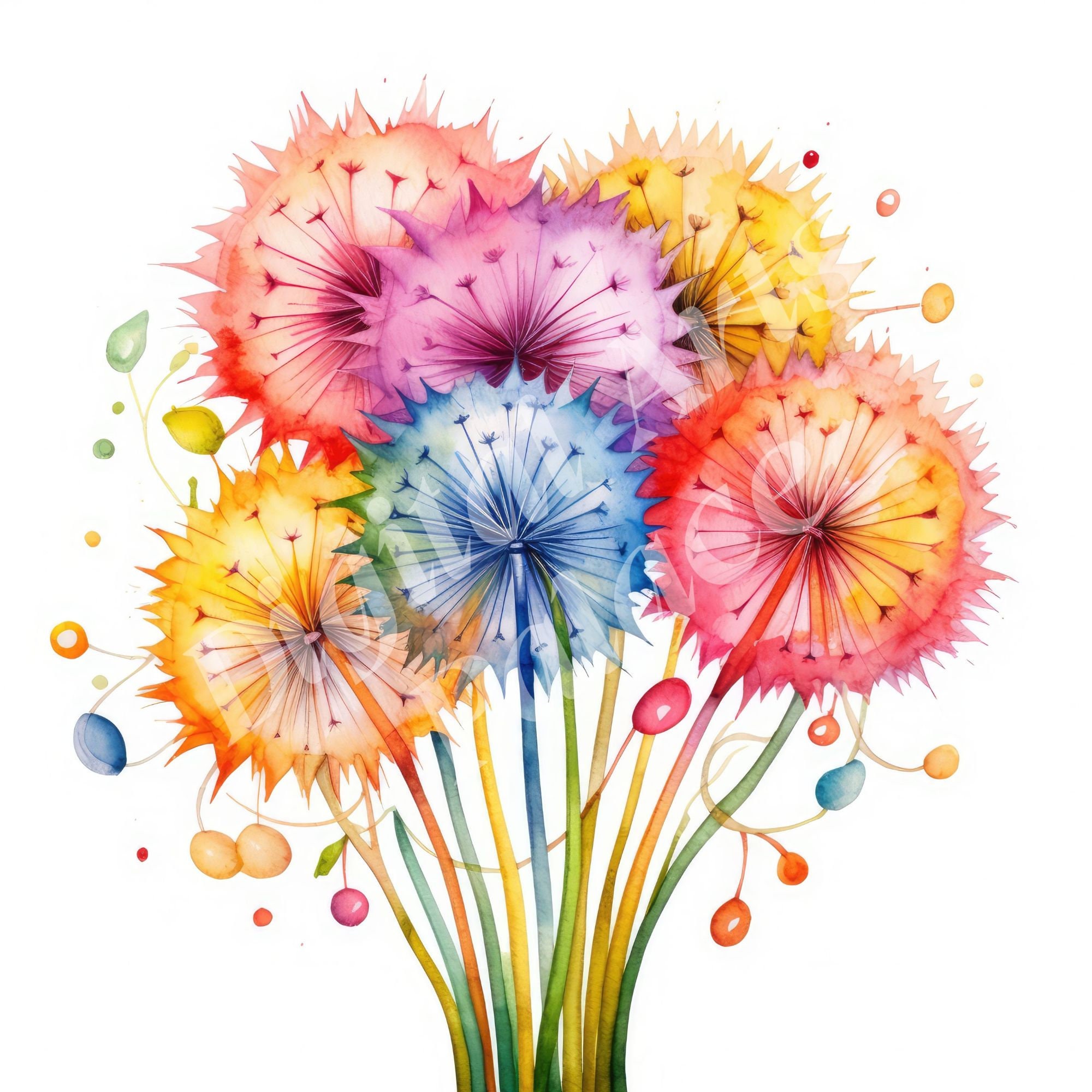 Dandelion Clipart Bundle Rainbow Watercolor Dandelion Clipart Jpgs ...
