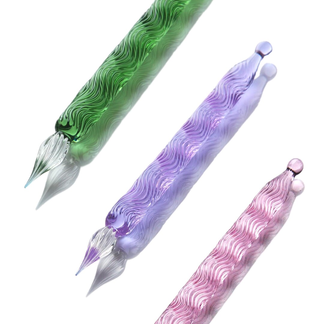 Glass Dip Pen Japan Calligraphy, Ink Testing Green, Purple, Pink Ripple ...