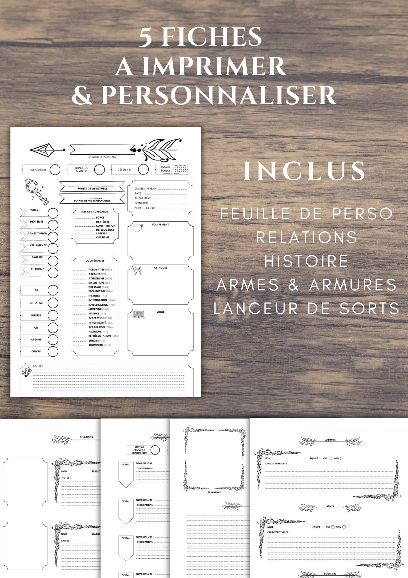 Fiche de personnage DnD French - Etsy Portugal