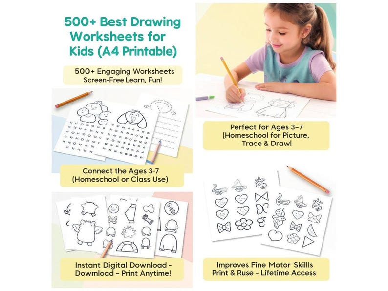 500+ Drawing Worksheets for Kids PDF | Connect the Dots, Trace & Draw ...