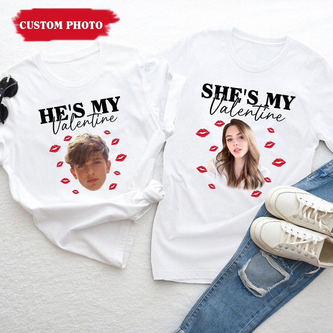 Personalized He's My Valentine, She's My Valentine Shirt, Custom Face Couple Shirts, Couple ...