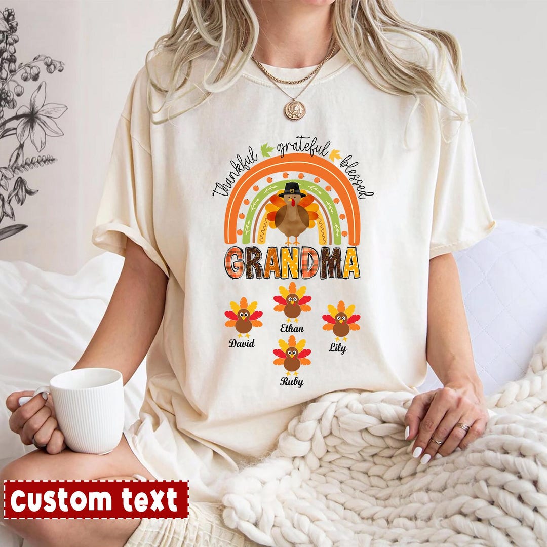 Personalized Thanksgiving Grandma Rainbow Shirt, Thankful Grateful ...