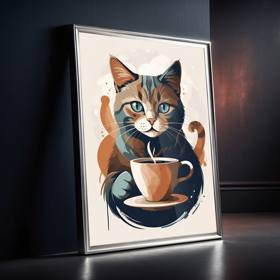 Coffee Art Poster, Animals Drinking Coffee, Easy Download, Instant ...