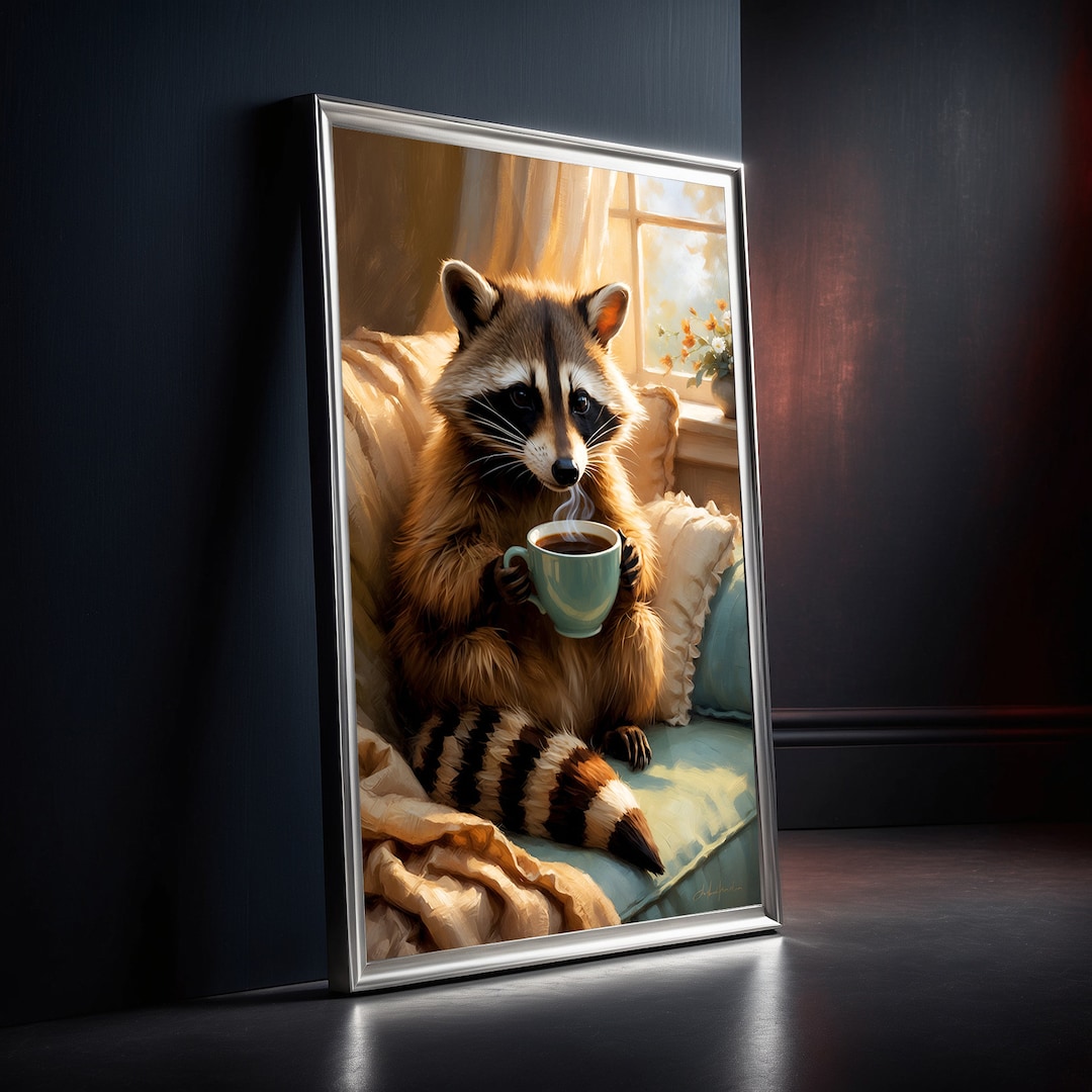 Coffee Art Poster, Animals Drinking Coffee, Easy Download, Instant ...