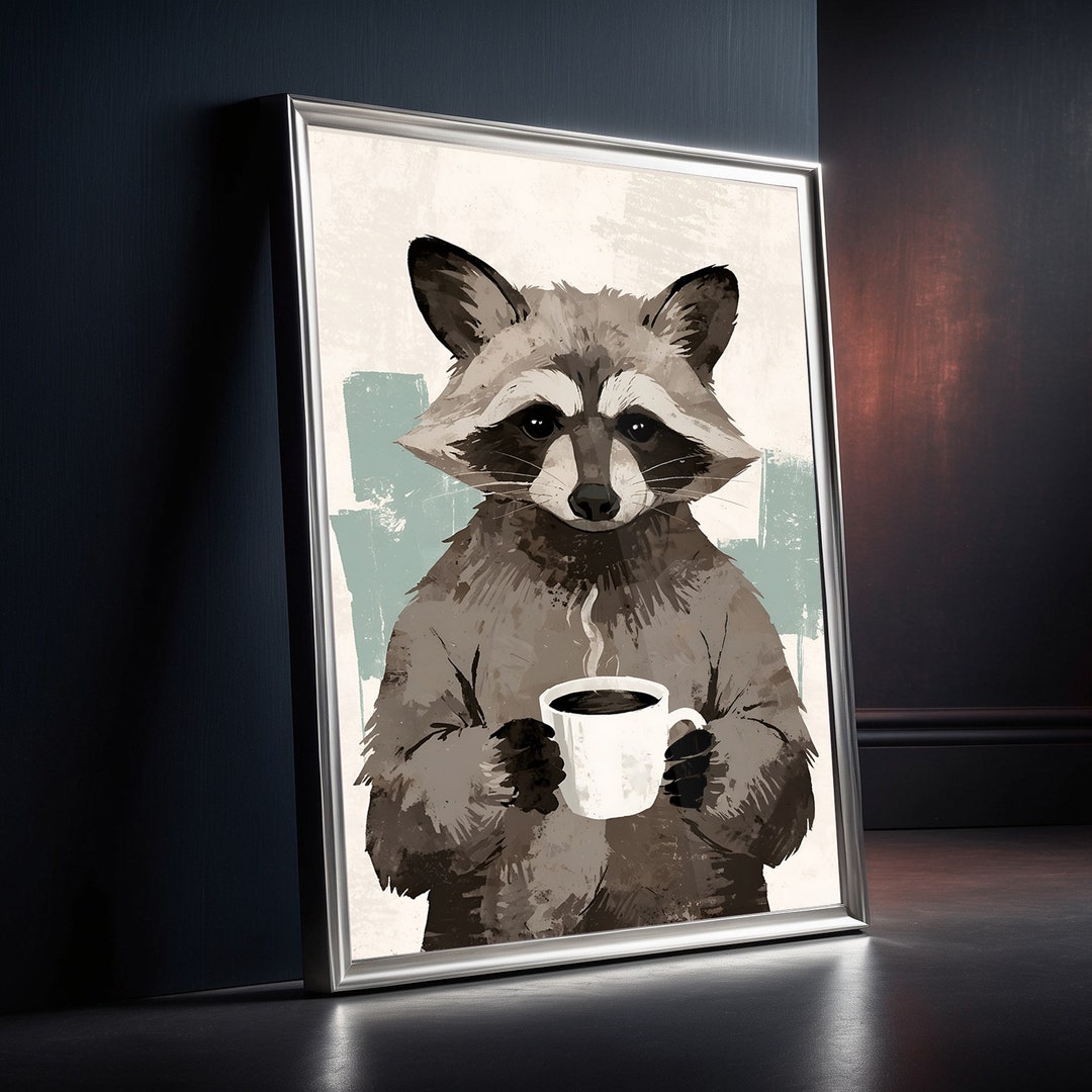 Coffee Art Poster, Animals Drinking Coffee, Easy Download, Instant ...