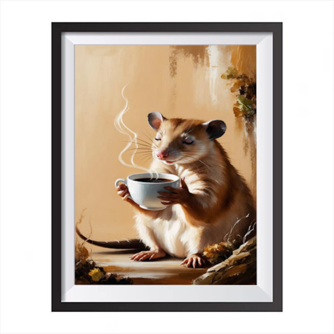 Coffee Art Poster, Animals Drinking Coffee, Easy Download, Instant ...
