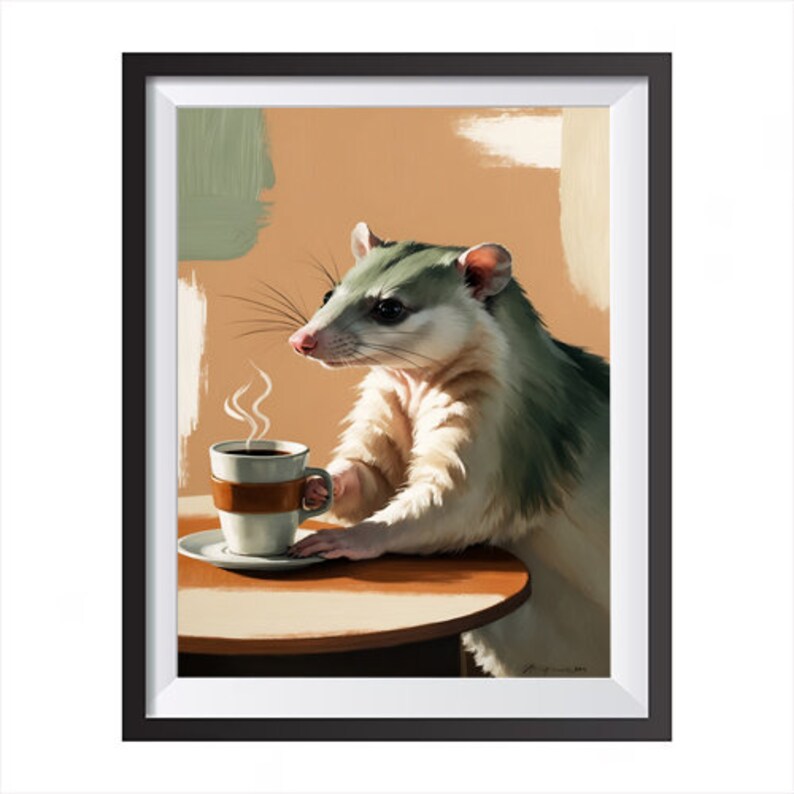 Coffee Art Poster, Animals Drinking Coffee, Easy Download, Instant ...