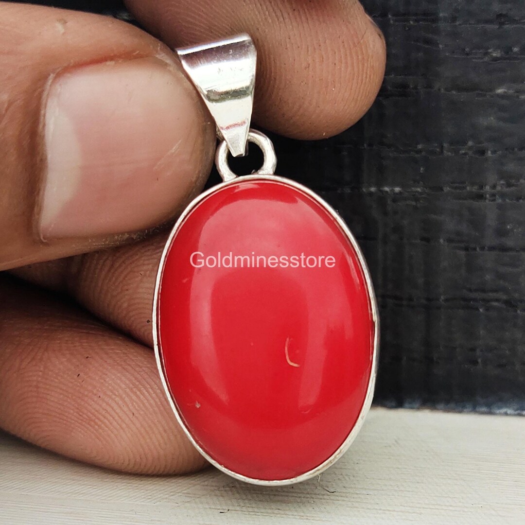 Red Coral Pendant, 925 Sterling Silver Pendant, Red Coral Jewelry ...