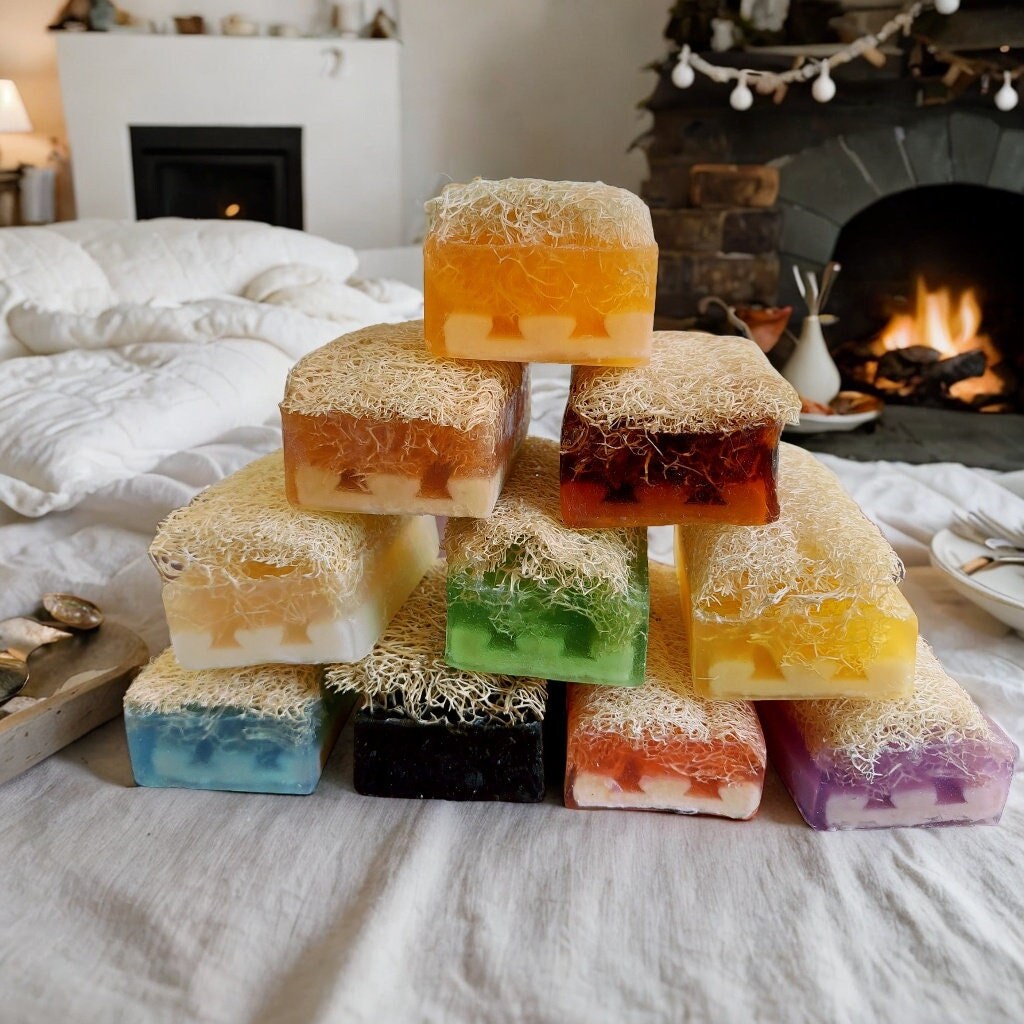 Natural Handmade Loofah Soap Bars, Vegan, Exfoliating, Moisturizing ...