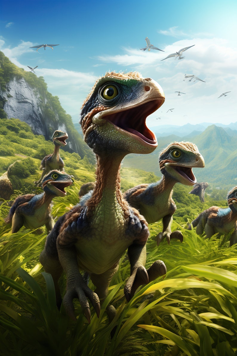 Realistic Baby Raptors Dinosaur Wall Art | Printable Wall Art ...