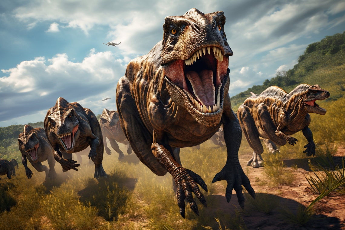 Realistic Dinosaur Stampede Printable Wall Art | Prehistoric Age ...