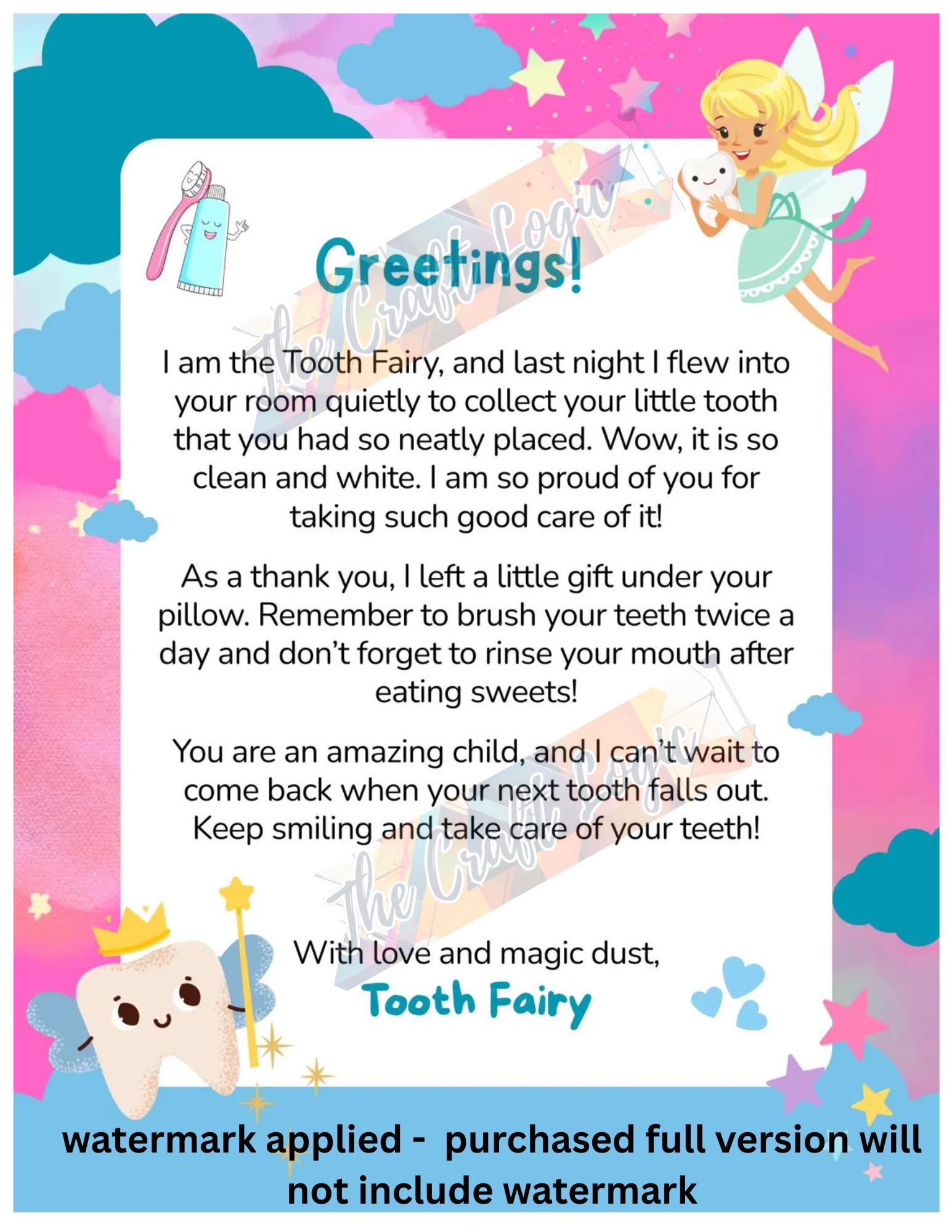 Tooth Fairy Letter Printable PDF Digital Download - Etsy