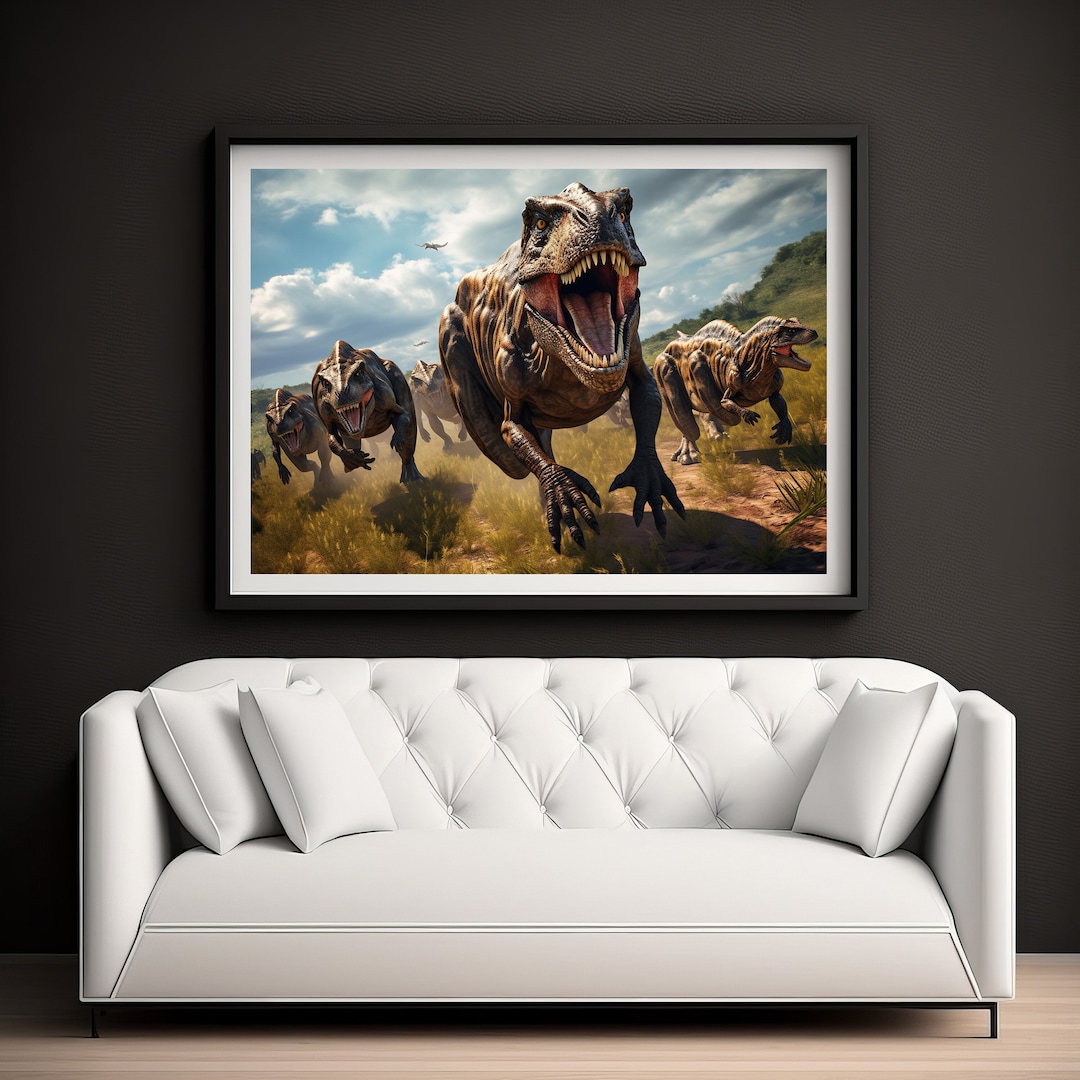 Realistic Dinosaur Stampede Printable Wall Art | Prehistoric Age ...