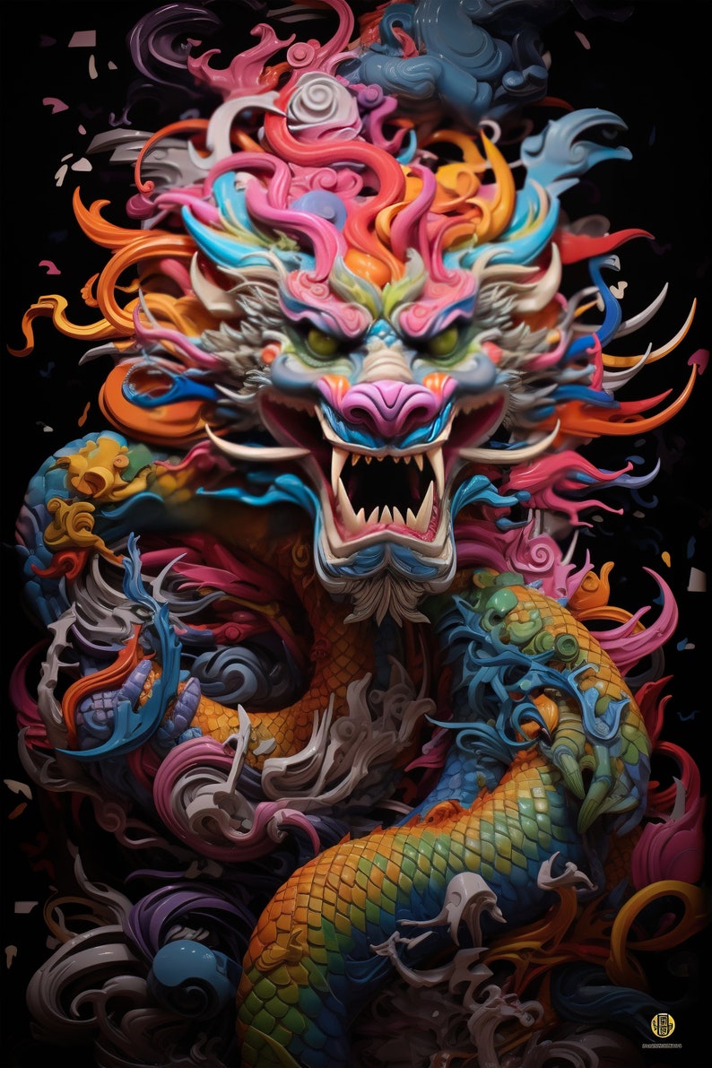 Psychedelic Chinese Dragon Printable Wall Art | Year of the Dragon ...