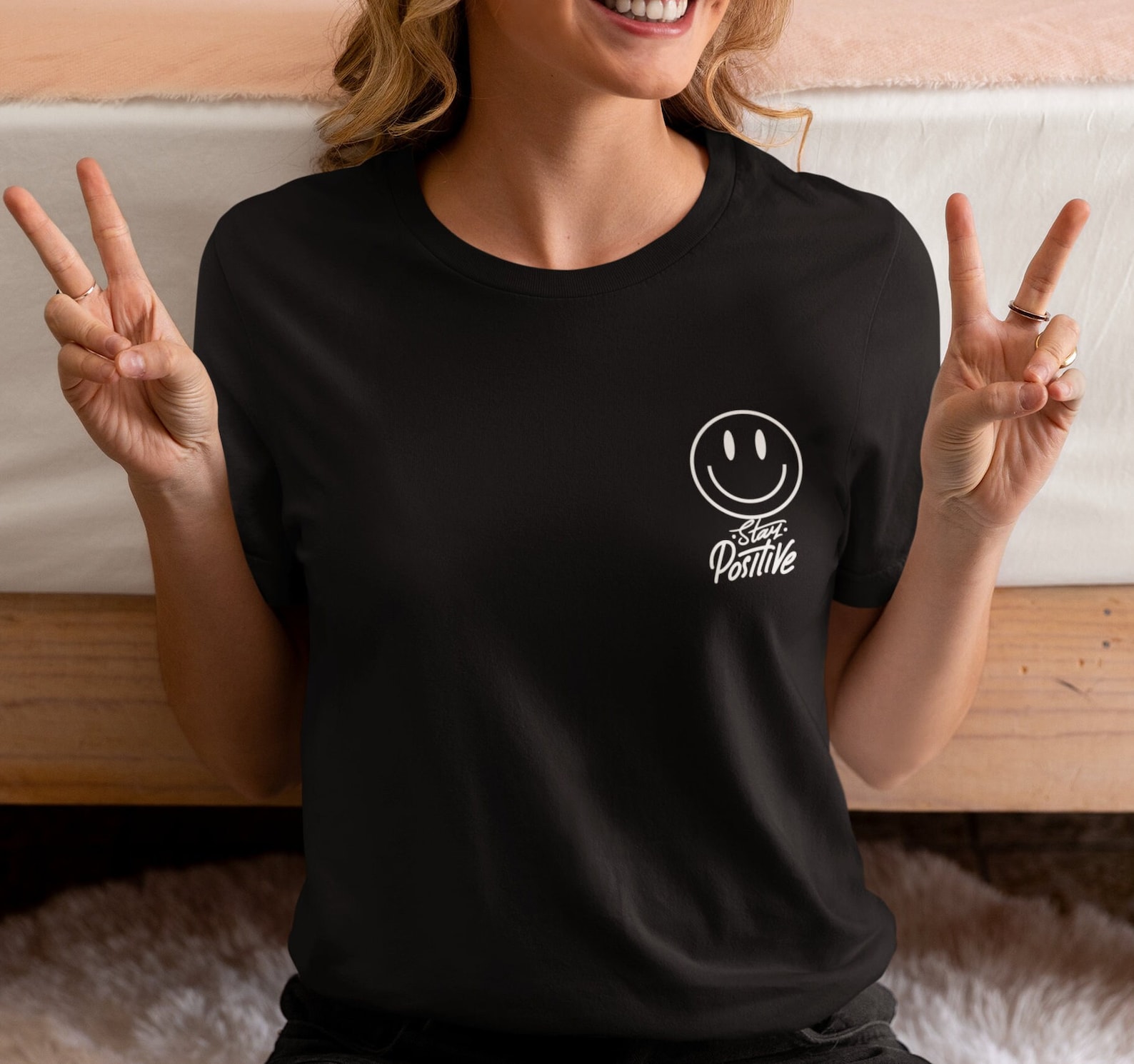 Smiley Face T-shirt: Stay Positive Graphic Tee - Etsy