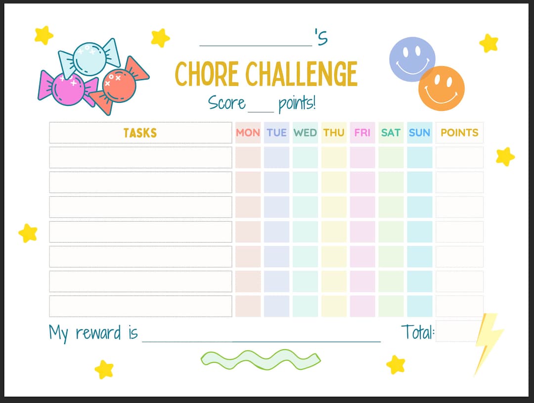 Chore Chart for Kids, Chore Challenge Score Sheet - Etsy