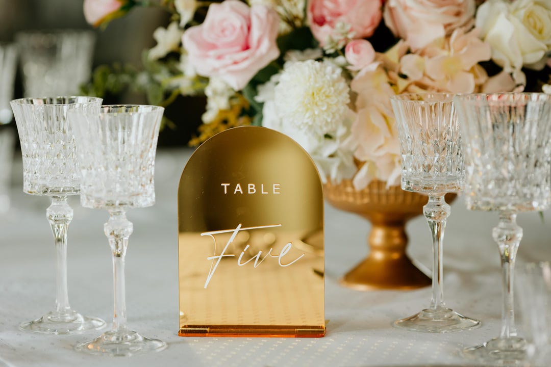 Gold Mirror Table Numbers-acrylic Table Numbers-arched Table Numbers ...