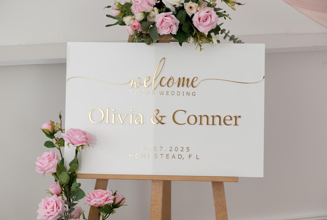 White Wedding Sign With 3D Gold-white Acrylic Wedding Sign-white ...