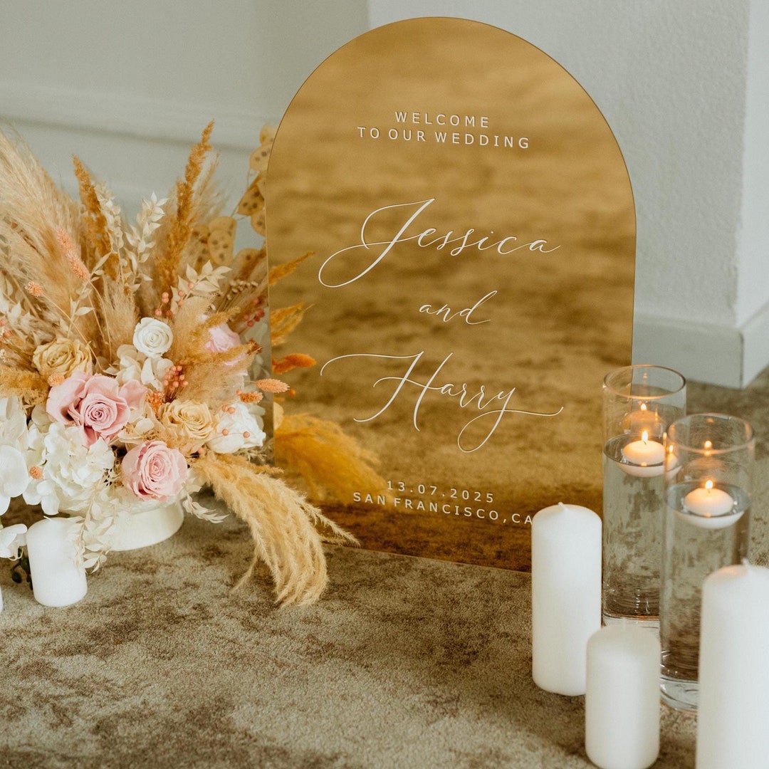 Arched Wedding Welcome Sign-gold Mirror Acrylic Welcome Sign-welcome ...