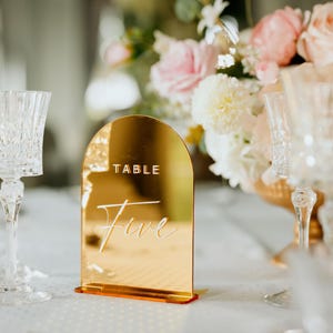 Gold Mirror Table Numbers-acrylic Table Numbers-arched Table Numbers ...