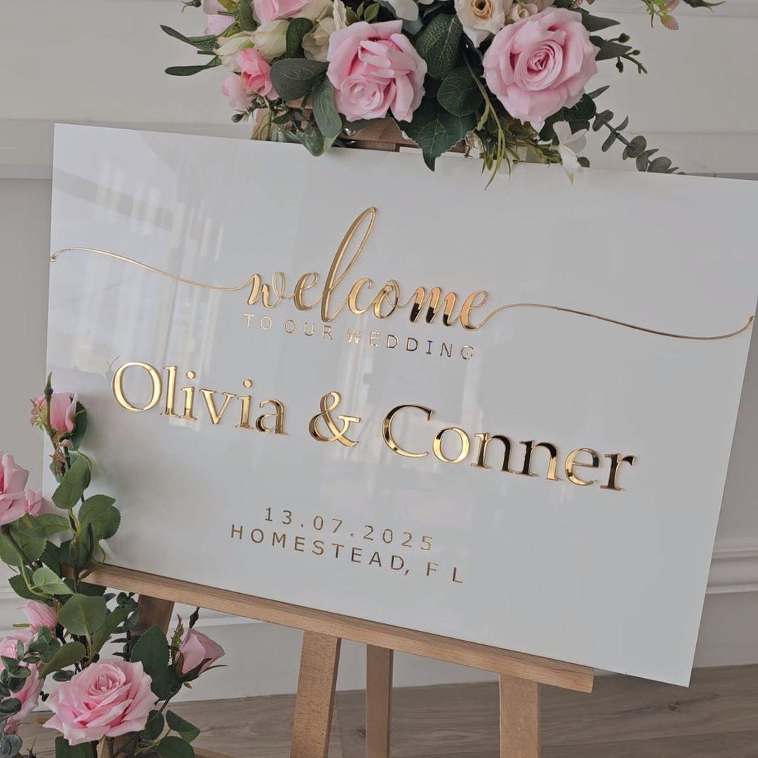 White Wedding Sign With 3D Gold-white Acrylic Wedding Sign-white ...
