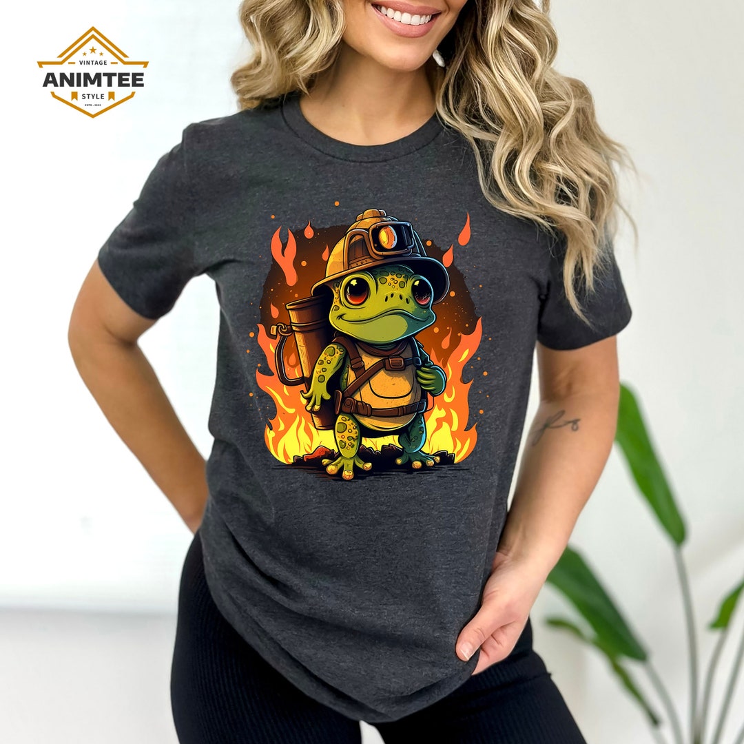 Frog Shirt, Frog Fireman on Firefighter Frog T-shirt, Toad Shirt, Frog ...