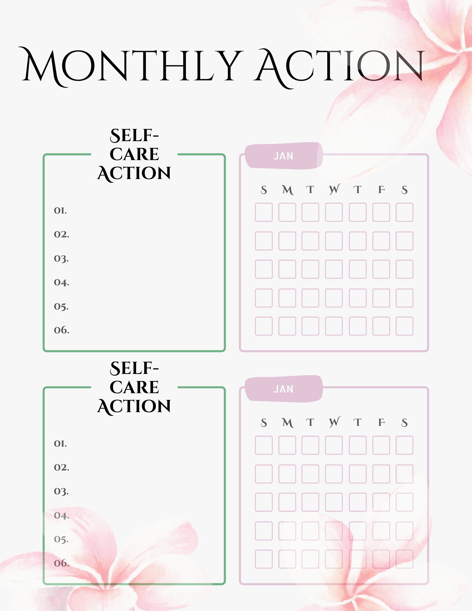 Physical and Mental Self-care Mom and Girls Planner-pink Floral ...