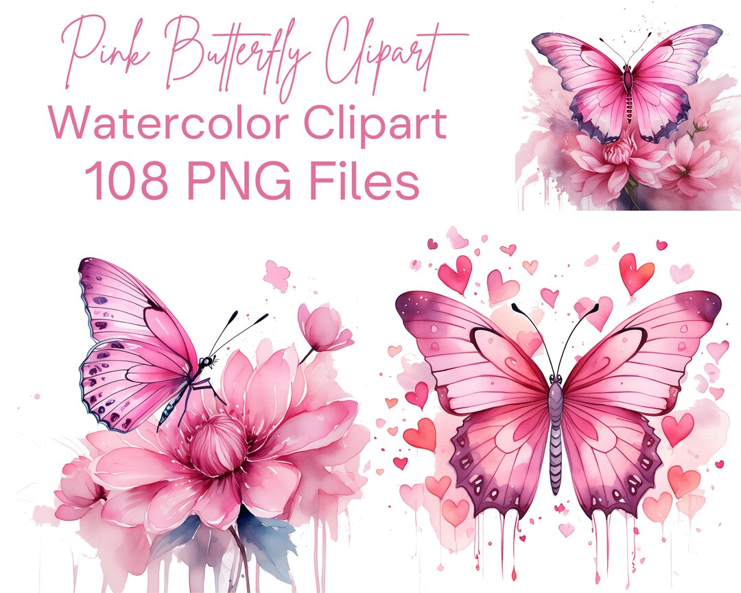 Watercolor Pink Butterfly Clipart Bundle PNG Clipart Bundle 92 PNG ...