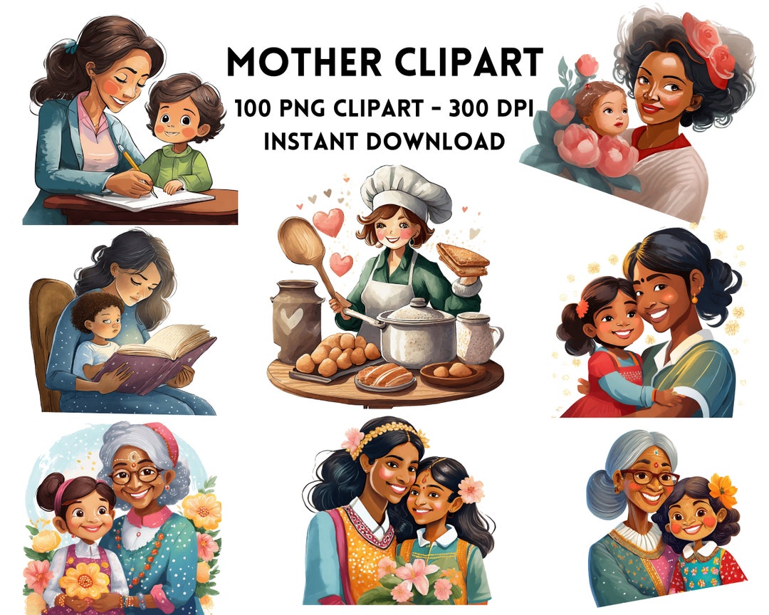 Mother's Day Clipart 100 PNG Files Bundle | High Resolution | Graphics ...