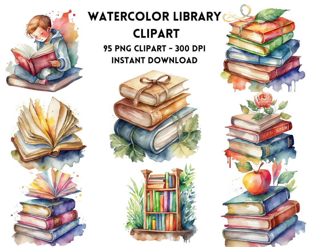 Watercolor Library Clipart 95 PNG Files | High Resolution | Graphics ...