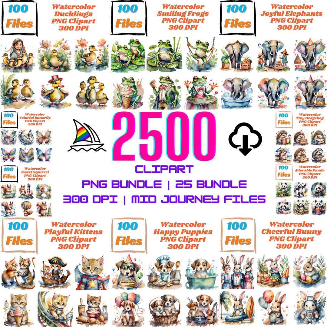 Mega Watercolor Clipart Bundle | Mega 25 Clipart Bundle | 2500 Designs ...