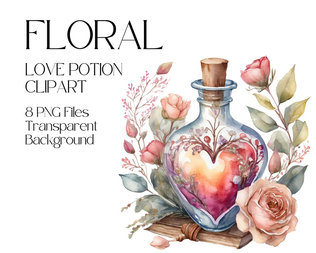 8 Bohemain Floral Love Potion Clipart - Printable Watercolor Clipart ...