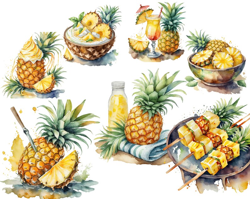 Watercolor Pineapple Clipart 40 PNG Files | High Resolution | Graphics ...