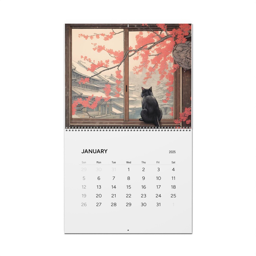 Sakura Cats 2025 Wall Calendar, Cherry Blossom Monthly Calendar ...