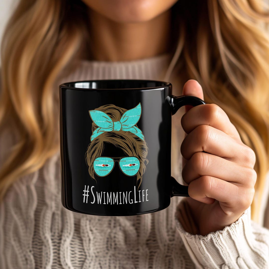 Swimming Life Mug Messy Bun Swim Instructor Gift Swimmer Coffee Cup ...