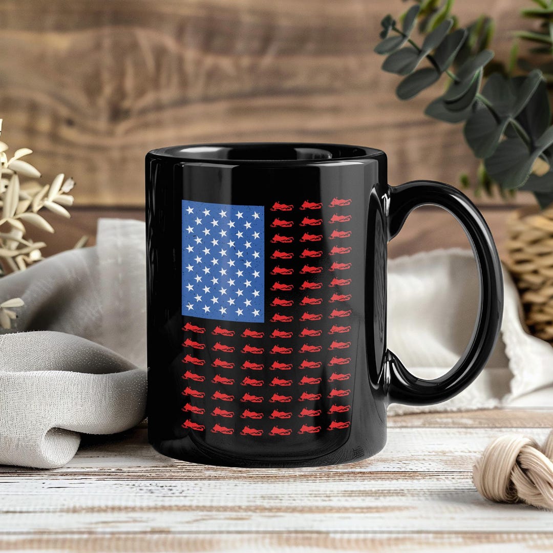 American Flag Snowmobile Mug – Coffee Cup Tea Mugs Snowmobiling Riding ...